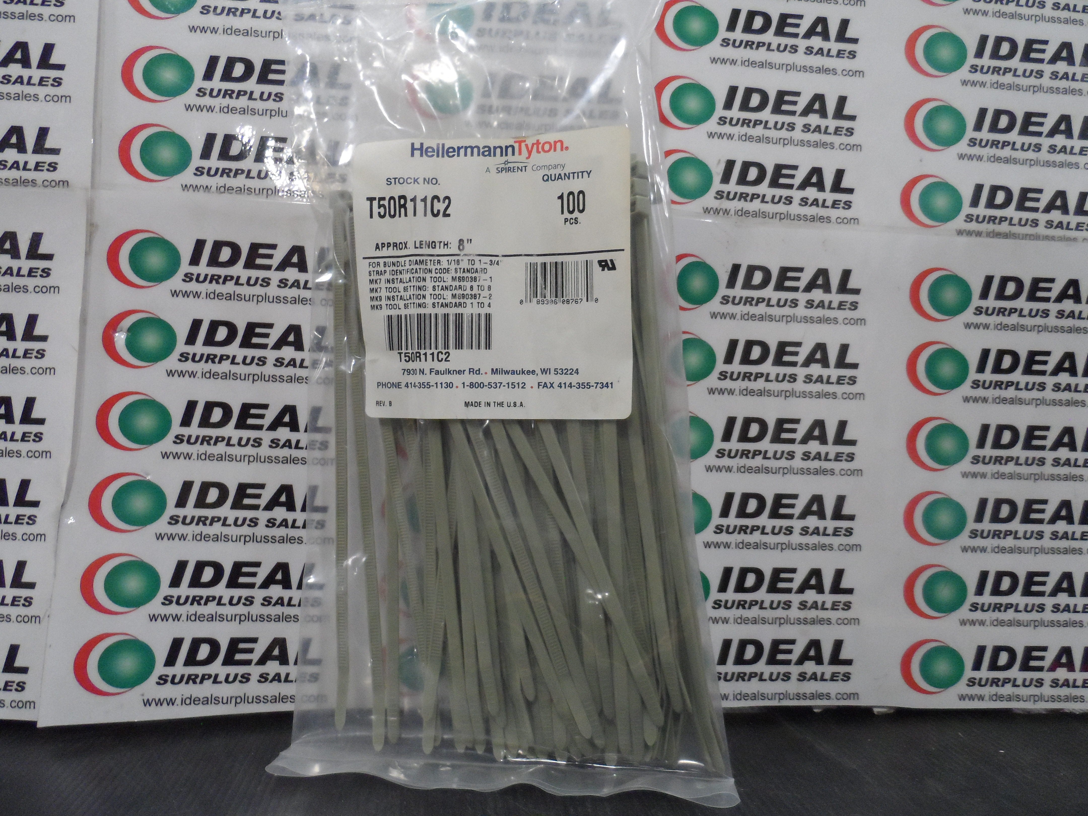 Standard 8" Cable Tie 50Lb Tensile Strength PA66 Gray 100/PKG – Ideal Surplus