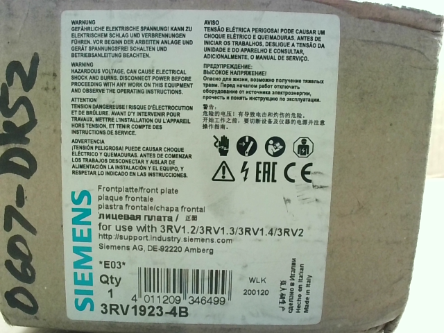 Siemens 3RV1923-4B Molded Front Plate W/ Rotary Operating Mechanism ...