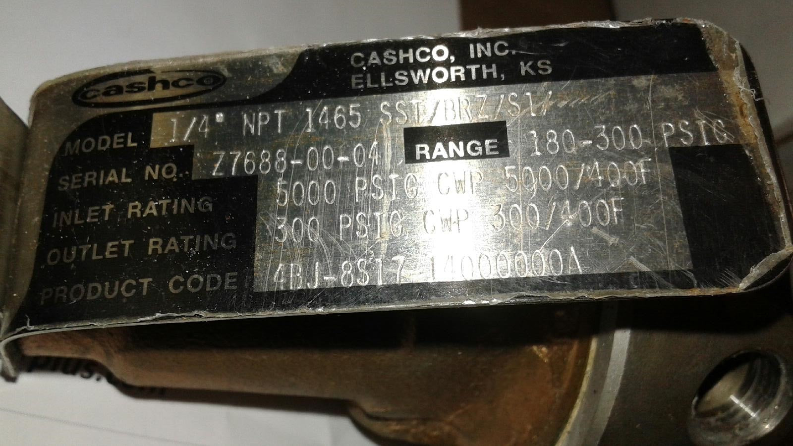 Cashco Model 1465 Pressure Reducing Regulator 1/4" NPT 180-300 PSIG Ra ...