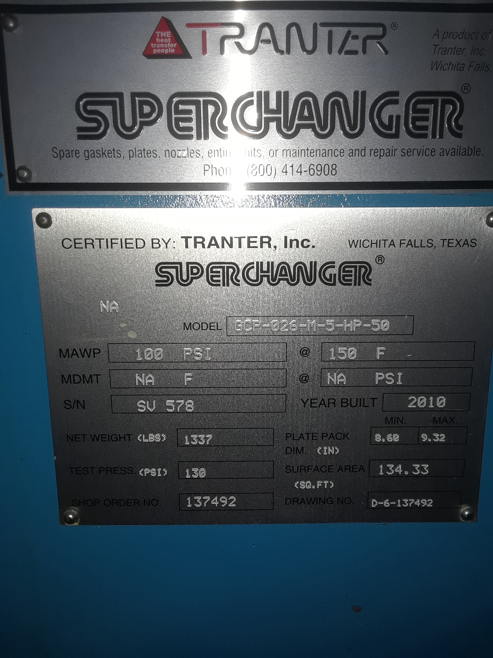Tranter SUPERCHANGER Model GCP-026-M-5-HP-50 Heat Exchanger – Ideal Surplus
