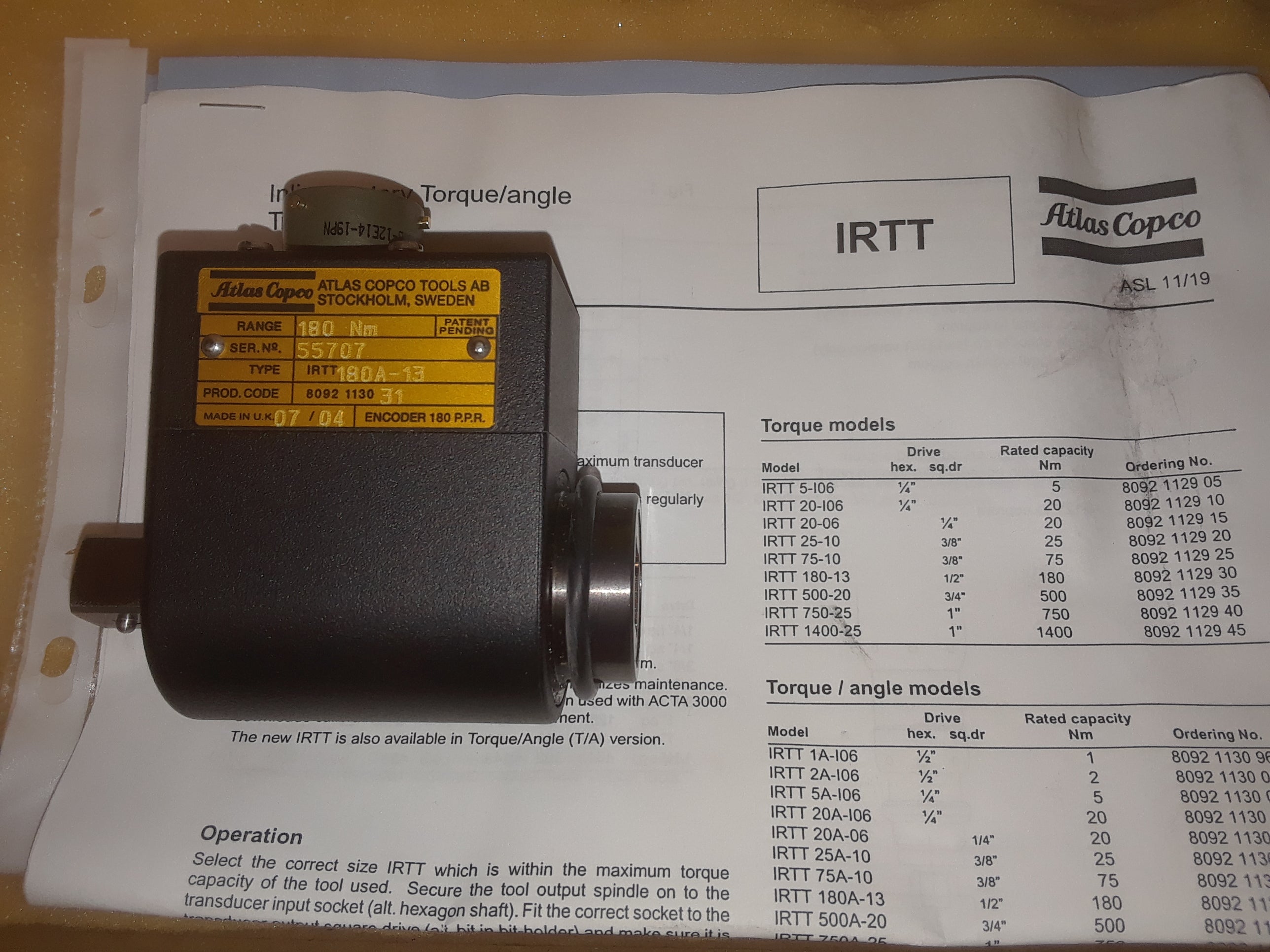 Atlas Copco IRTT 180A-13 180Nm Rotary Transducer – Ideal Surplus