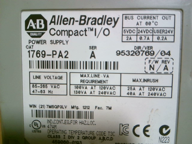 Allen Bradley 1769-PA2 Compact I/O Micro Logix Power Supply – Ideal Surplus