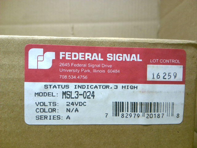 Federal Signal MSL3-024 Stack Light Red Yellow Green 24VDC Factory Sea ...