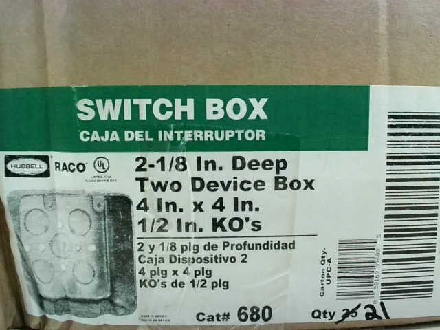 Hubbell Raco 680 2-1/8" Deep Two Device Box 4"x4" Gang (21 PCS) – Ideal ...