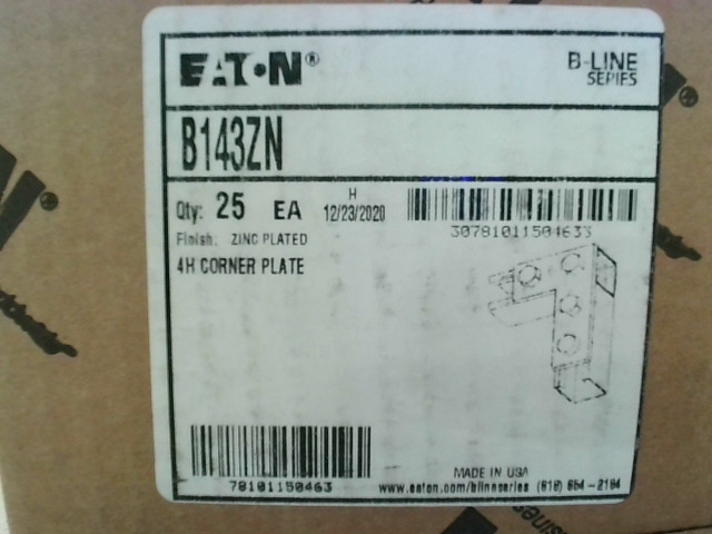 Eaton B-Line B143ZN Four Hole Corner Plate 25 Pcs – Ideal Surplus