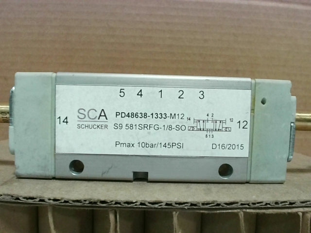 SCA Schucker PD48638-1333-M12 Pneumatic Valve 145psi 10 BAR Max Pressu ...