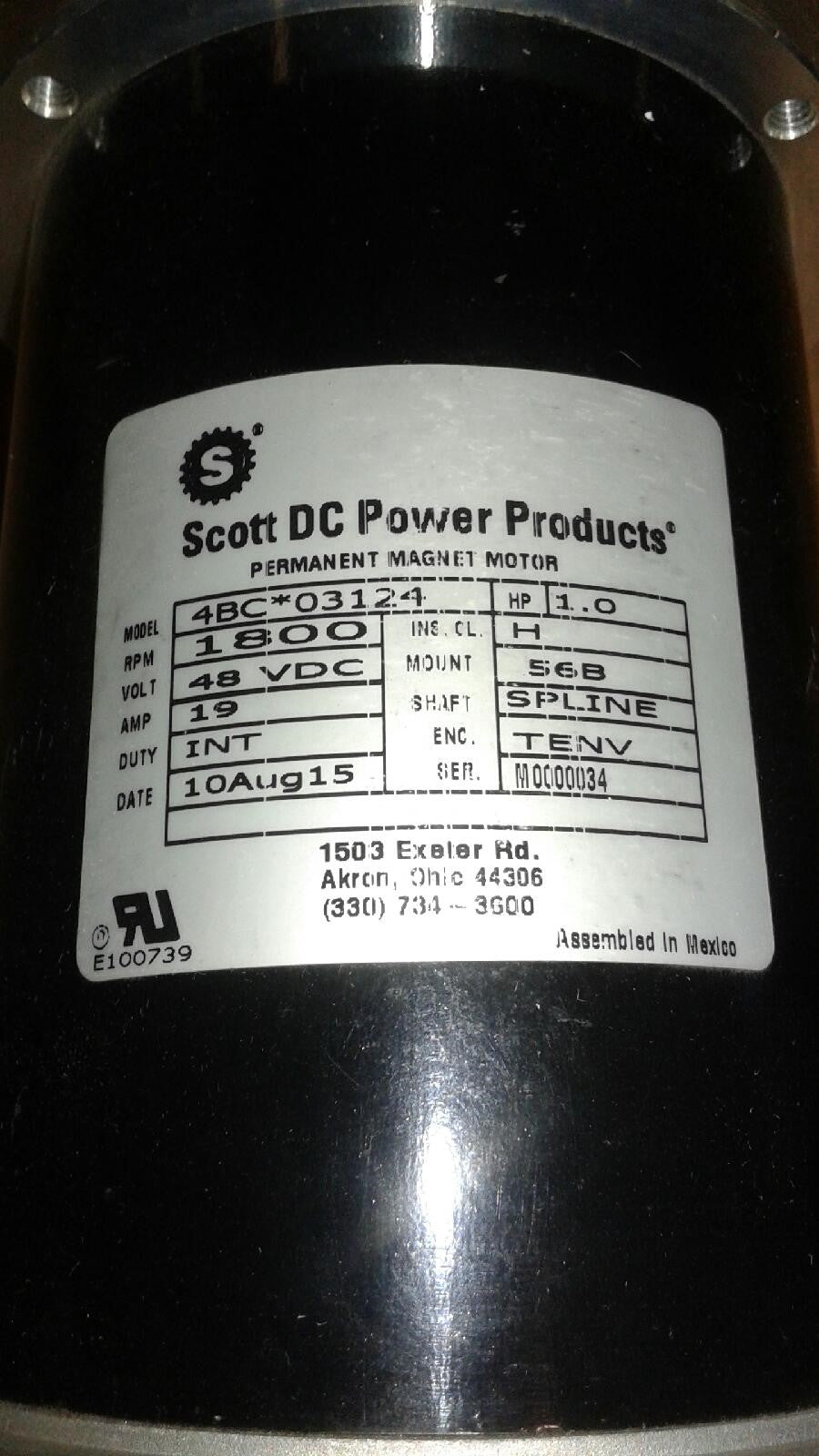 Scott DC Power Products 4BC*03124 1HP DC Motor 56B Frame 48VDC 19A 180 ...