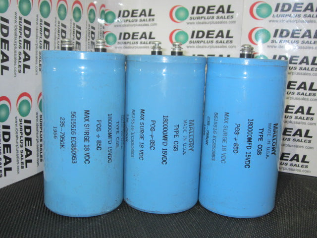 MALLORY, 180000MFD - CAPACITOR, 15VDC – Ideal Surplus
